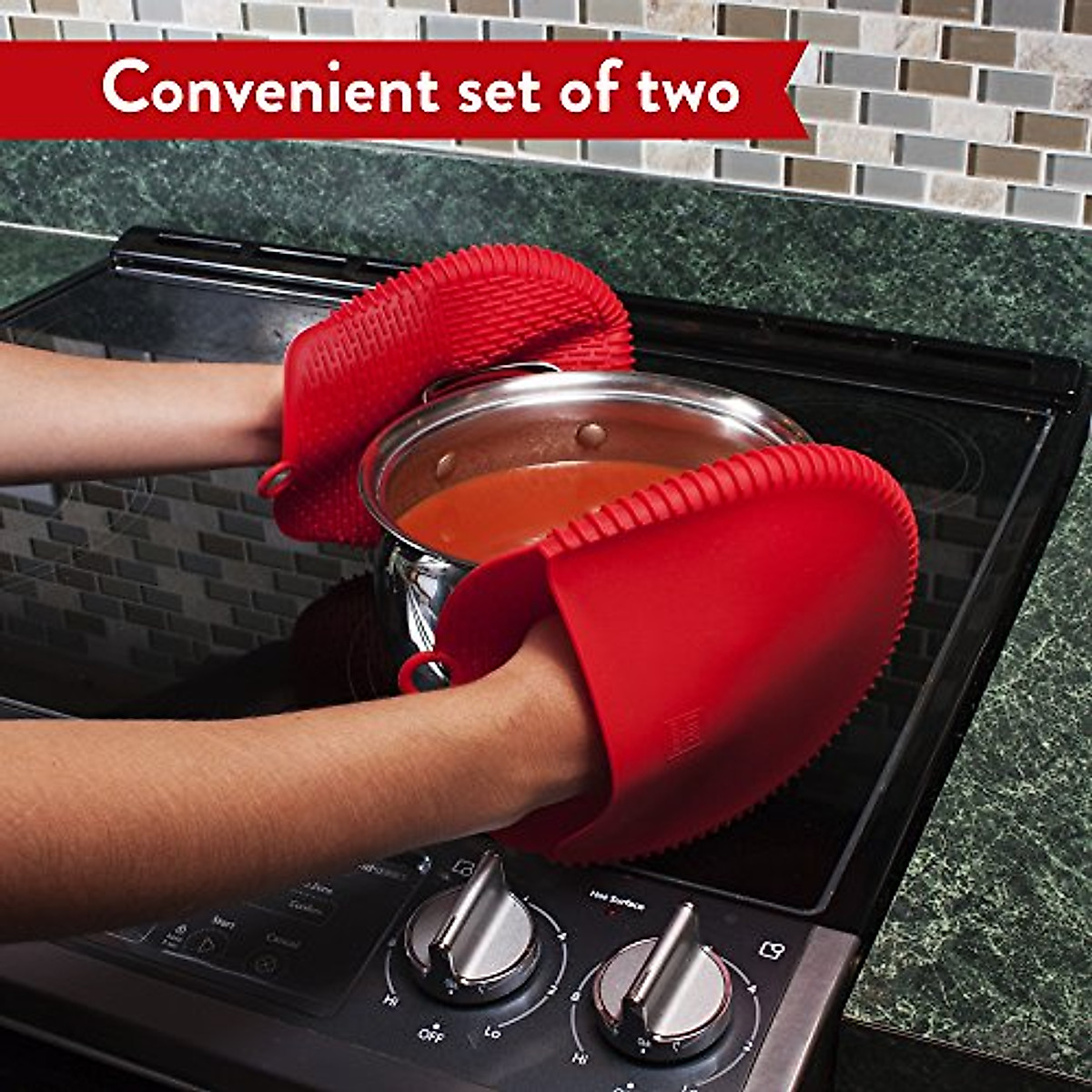 Kitchen Silicone Pot Holders - Flexible & Durable Oven Hotpads - Cooking Accessories with Pocket are Healthier, No Nasty Things Will Grow Inside or Out (Red, 1 Pair)