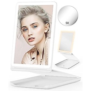 Jack & Rose Travel Makeup Mirror with Magnification, Travel Mirror with Light, Adjustable Height and Angle, Portable Folding Mirror
