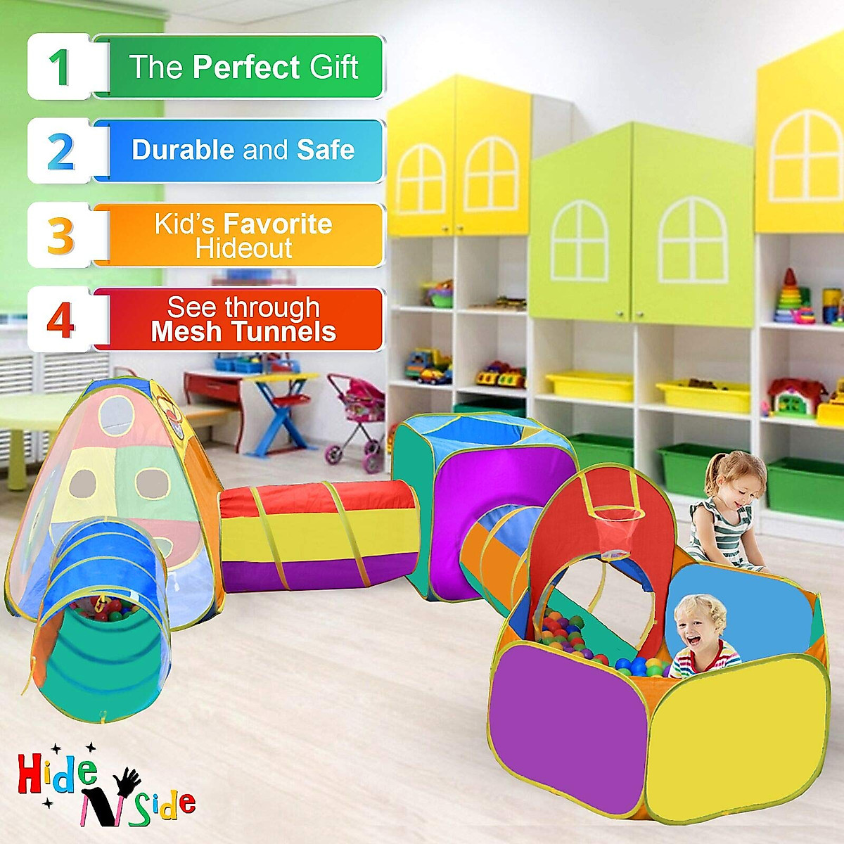 Gift for Toddler Boys & Girls, Ball Pit, Play Tent and Tunnels for Kids, Best Birthday Gift for 3 4 5 Year old Pop Up Baby Play Toy, Target Game w/ 4 Darts Indoor & Outdoor