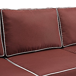 Crosley Furniture Bradenton 5-Piece Outdoor Sofa Patio Furniture Set, Wicker Conversation Sets for Porch, Brown with Sangria Cushions