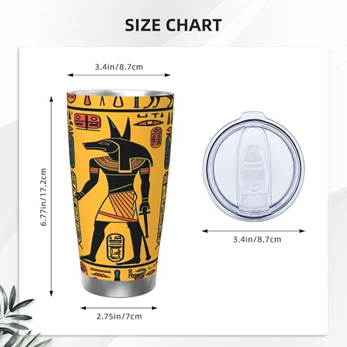 AYCZN Egyptian Tradition 20 OZ Tumbler Stainless Steel Travel Coffee Mug, Ancient Insulated Water Bottle with Lid and 2 StrawsLeakproof Thermal Cup