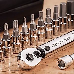 PRO BIKE TOOL 1/4 Inch Drive Click Bicycle Torque Wrench Set – 2 to 20 Nm – Maintenance Kit for Road & Mountain Bikes - Includes Allen & Torx Sockets, Extension Bar & Storage Box