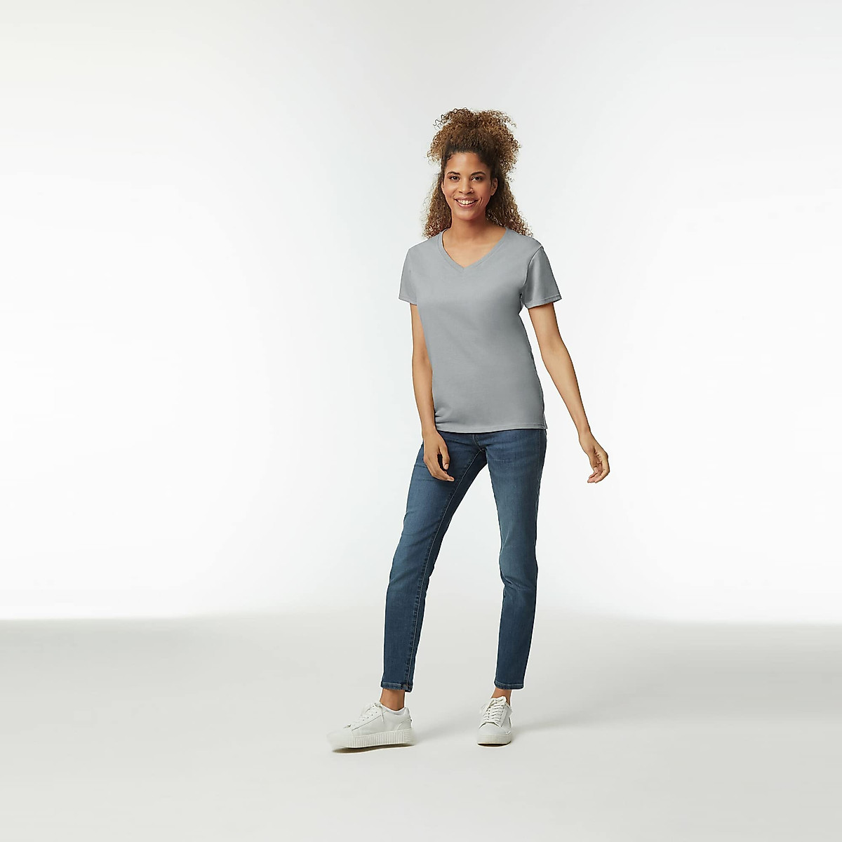 Gildan Women's Heavy Cotton V-Neck T-Shirt, 2-Pack, White, Large