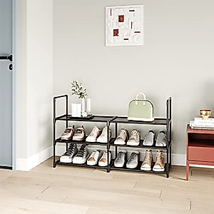 Yegazte Long 3-Tier Shoe Rack, Wide Shoe Storage Organizer Stackable Space Saving Shoe Shelf for 12-15 Pairs, Shoe Stand for Closet, Entryway and Hallway(Black)