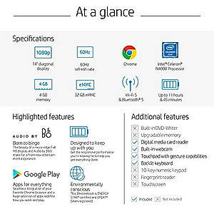 HP Chromebook 14-inch FHD Laptop, Intel Celeron N4000, 4 GB RAM, 32 GB eMMC, Chrome (14a-na0090nr, Forest Teal)