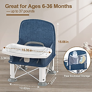 Baby Travel Booster Seat with Double Tray, BabyBond Upgraded Toddler Portable Baby Chair, Booster Seat for Dining Table, Stable and Foldable Booster Baby Chair for Indoor/Outdoor use (Denim Blue)