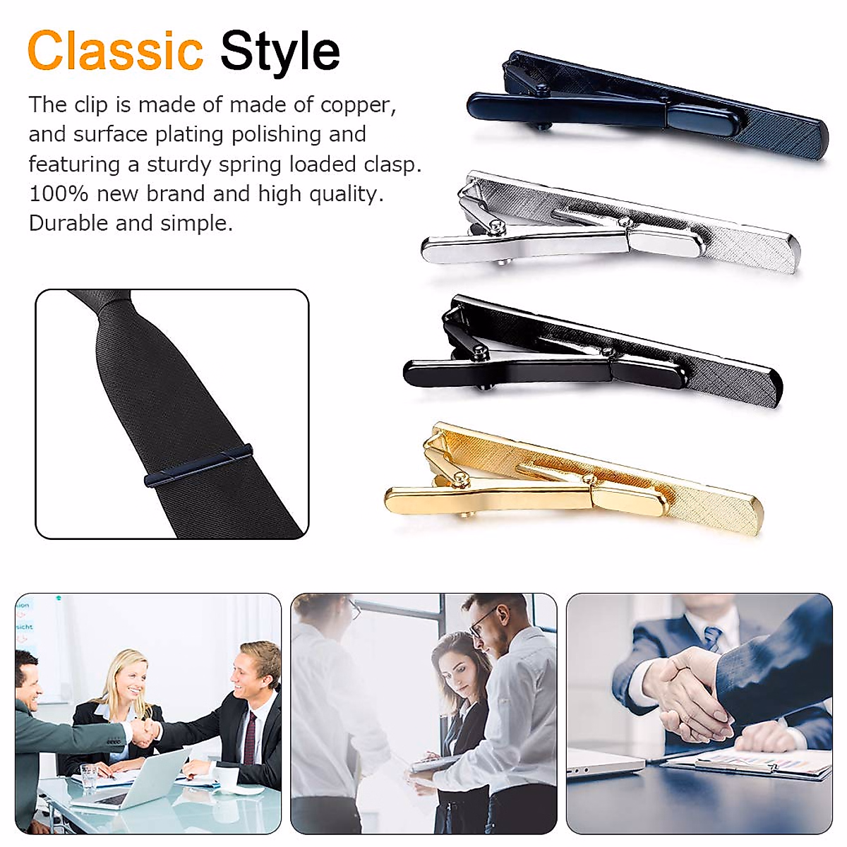 Roctee 7 Pack Tie Clip Set Mens Tie Bar | Formal Business Necktie Bar Pinch Tie Clip in Gold/Silvery/Black/Navy | Best Gifts for Father, Lover, Friends and Husband