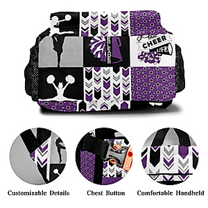 Urcustom Custom Kid Backpack, Grape I Love Cheer Cheerleader Personalized School Bookbag with Your Own Name, Customization Casual Bookbags for Student Girls Boys