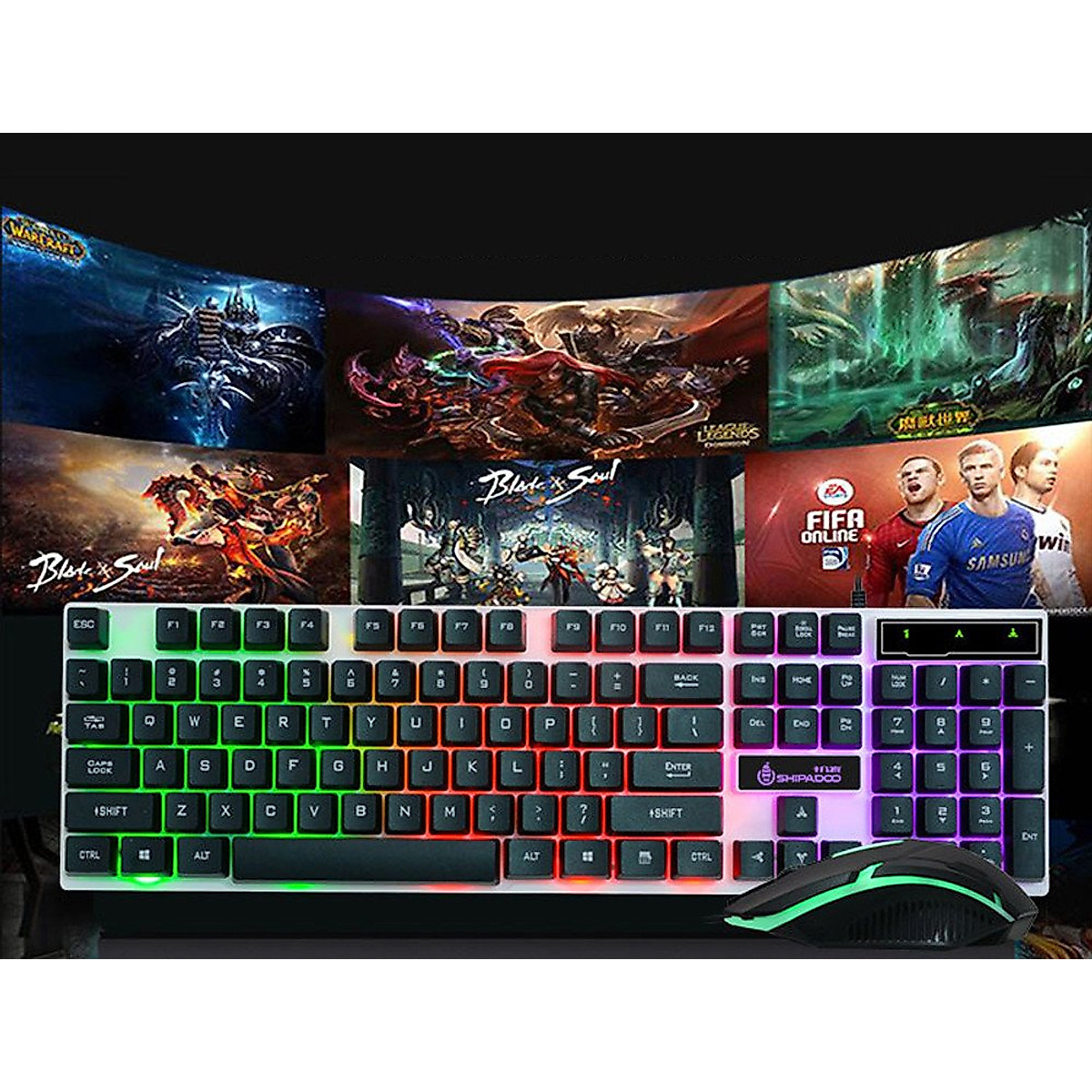 Led Rainbow Color Backlight Adjustable Gaming Game USB Wired Keyboard Mouse Set - Eighteen Crossing D280 Wired USB Lighting Gaming Computer Touch Keyboard and Mouse Set White