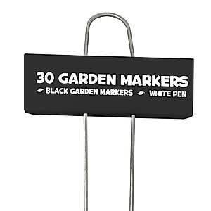 Hapinest 30 Pack Black Metal Garden Plant Markers w/White Paint Pen, Metal Plant Labels for Outdoor Garden, Waterproof Garden Labels Signs for Plants Vegetables & Flowers, Garden Tags for Plants