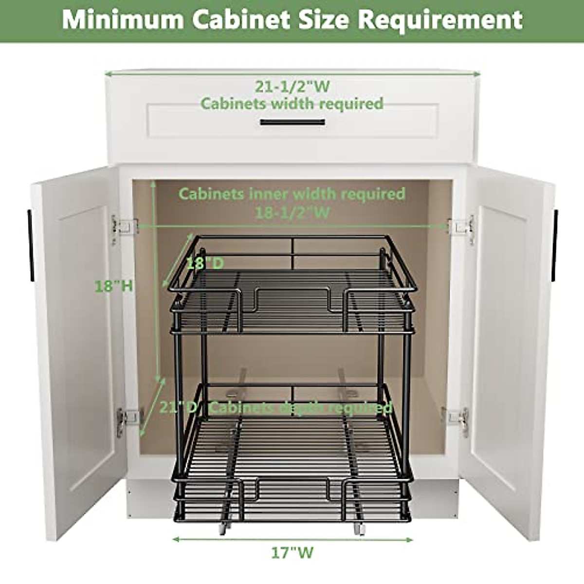 ROOMTEC Pull Out Cabinet Organizer 17" W x 18" D, Kitchen Cabinet Organizer and Storage 2-Tier Cabinet Pull Out Shelves Under Cabinet Storage for Kitchen Black