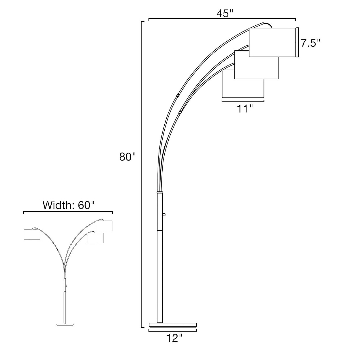 Kira Home Akira 79" 3-Light Modern Arc Floor Lamp with Weighted Base & 3-Way Switch, Oatmeal Shades + Oil Rubbed Bronze Finish