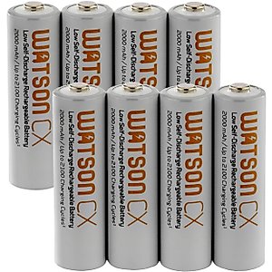 Watson CX AA Rechargeable NiMH Batteries (1.2V, 2000mAh, 8-Pack)