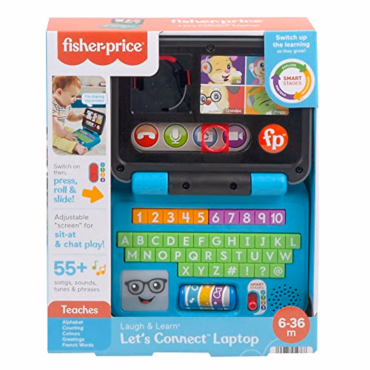 Fisher-Price Laugh & Learn Let's Connect Laptop - UK English Edition, Electronic Toy with Smart Stages Learning Content for Infants and Toddlers, HGW96