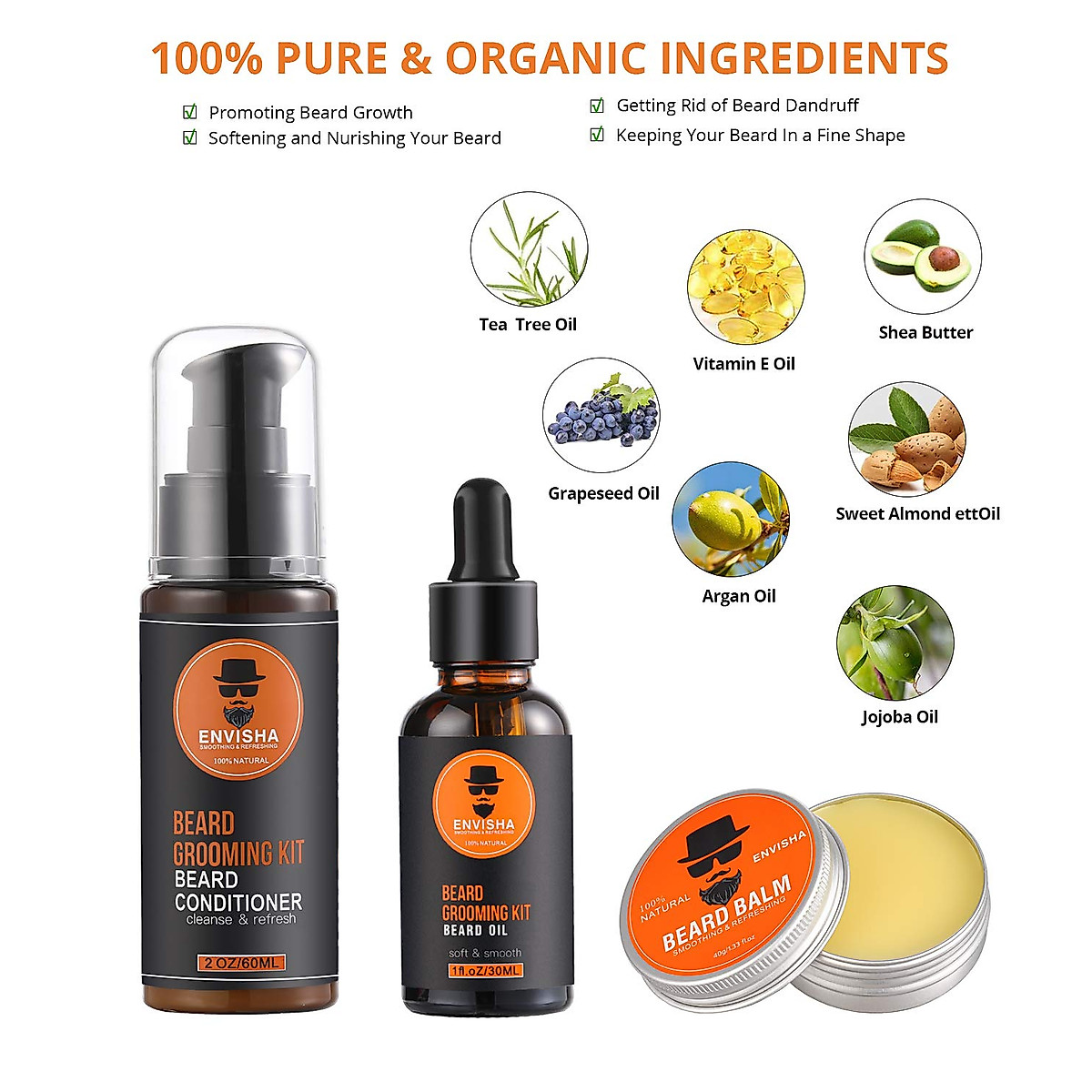 DreamGenius Beard Kit, Beard Grooming Kit for Men Gifts, Natural Organic Beard Oil, Beard Balm,Beard Comb