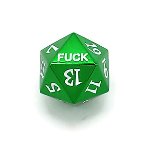 Green Metal D20 F Dice Critical Fail F 20 Sided Die Set DND Silver Chrome Color Number for Role Playing Game Dungeons and Dragons D&D Pathfinder Shadowrun and Math Teaching
