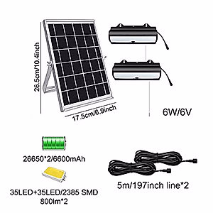 OUGETHER Solar Lights Indoor Outdoor Home 1600 Lumen Dual Head Solar Shed Light with Dimmable Remote Control/Pull Wire Switch White Solar Pendant Light for Patio Porch Barn Farm House (White)