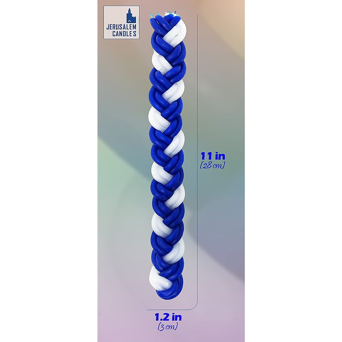 Jerusalem Candles Havdalah Candle - Braided Blue and White - Flat Havdallah Candles - 6 Pack