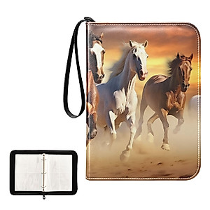 PYBUG Horse Trading Card Binder with Nylon Strap 4-Pocket Waterproof PU Leather Card Collection Binder for 400 Cards Sturdy Card Holder Folders for Game Cards,Sports Cards