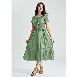 Renaissance Dress for Women Medieval Midi Length Vintage Dresses Light Green L