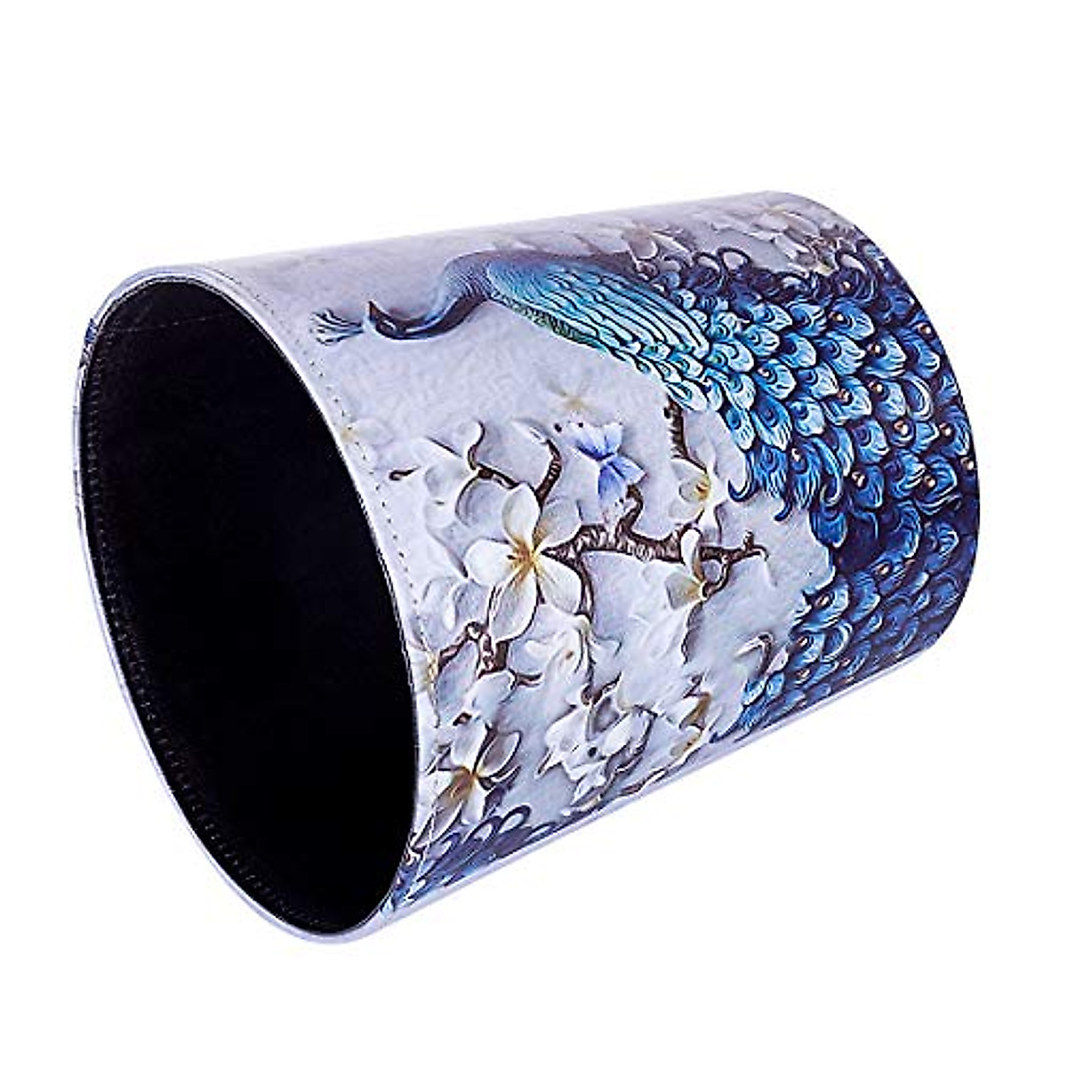 ALiquid Leather Trash Can, 2.64 Gallon PU Leather Garbage Bin for Home Cafe and Barber Shop, Waterproof Wastebasket with Pattern - Blue Peacock