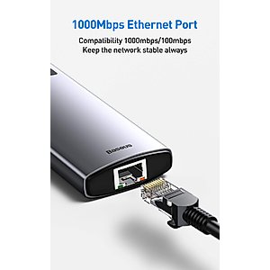 Baseus 6-in-1 USB C Hub, Type C Hub to 4K/30Hz HDMI Adapter with 100W Power Delivery
