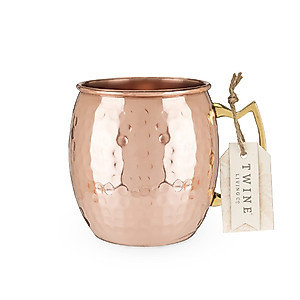 Twine Hammered Copper Moscow Mule Mug, Copper Cups for Moscow Mules, Copper Bar Cart Accessories, 16 oz