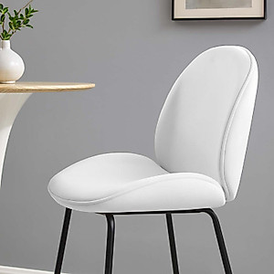 Modway Scoop Black Powder Coated Steel Leg Performance Velvet Bar Stool, White