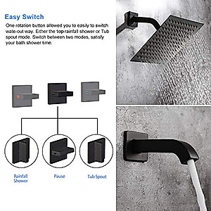Matte Black 3 Handle Shower Faucet Set with Tub Spout, Tub and Shower Trim Kit with Rough-in Valve, Bathroom Rain Shower System Wall Mounted Rainfall Bathtub Shower Faucets