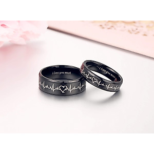Global Jewelry Heartbeat Rings for Couples I Love You More I Love You Most Matching Promise Rings Wedding Bands Sets for Him and Her with Box Titanium Stainless Steel Comfort Fit