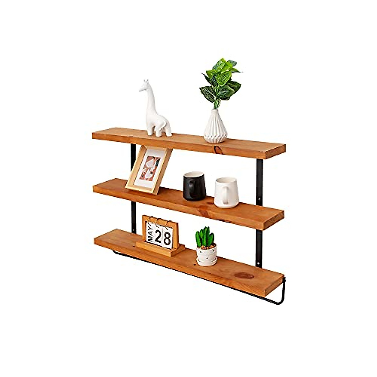 Coral Flower Industrial 3-Tier Floating Shelf with Towel Bar, Walnut