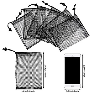 10 Pieces Mesh Bags Drawstring Laundry Bags Large Nylon Mesh Bags Small Gift Bag Dishwasher Bag with Sliding Drawstring for Kitchen Jewelry Toys Gifts Wedding Favour Home (Black, 5.5 x 7.5 Inch)