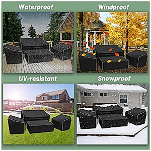 Gasadar Outdoor Furniture Cover Waterproof, 4-Piece Patio Furniture Covers, Patio Furniture Set Covers, Patio Covers includ: Ourdoor Sofa Cover, 2 Chair Covers, Coffee Table Cover -XL -Black