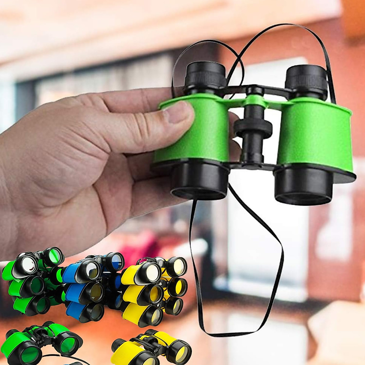 Kicko Pack of 12 Binoculars Toy for Kids - 3.5"x5" Kids Binoculars for Bird Watching and Jungle Pretend Play - Forest Guard Costume - Safari Party Favors and Educational Adventure Gifts for Children