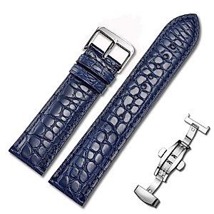Moran Quick Release Alligator Leather Watch Band Deployment Butterfly Buckle 18mm 19mm 20mm 21mm 22mm 24mm Replacement Genuine Crocodile Leather Loop SmartWatch Strap for Men Women