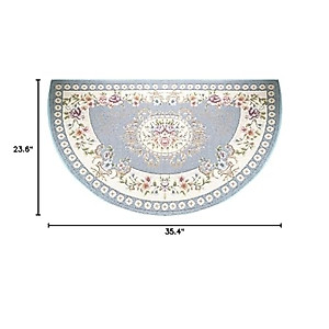Semi Circle Door Mat, Soft Half Moon Rug, Floral Anti-Slip Carpet for Home Entrance Bedroom Living Room Bathroom Indoor Outdoor, 23.6 x 35.4inch