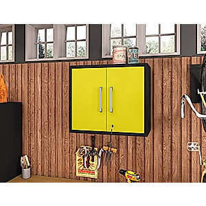 Manhattan Comfort Eiffel 2-Piece Storage Garage Set in Matte Black and Yellow