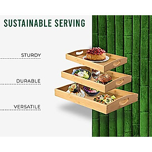 Premium Bamboo Serving Trays Set of 3 - Natural Finish | Stylish and Functional Serving Platters for Food Presentation | Sustainable and Durable Kitchen Accessories
