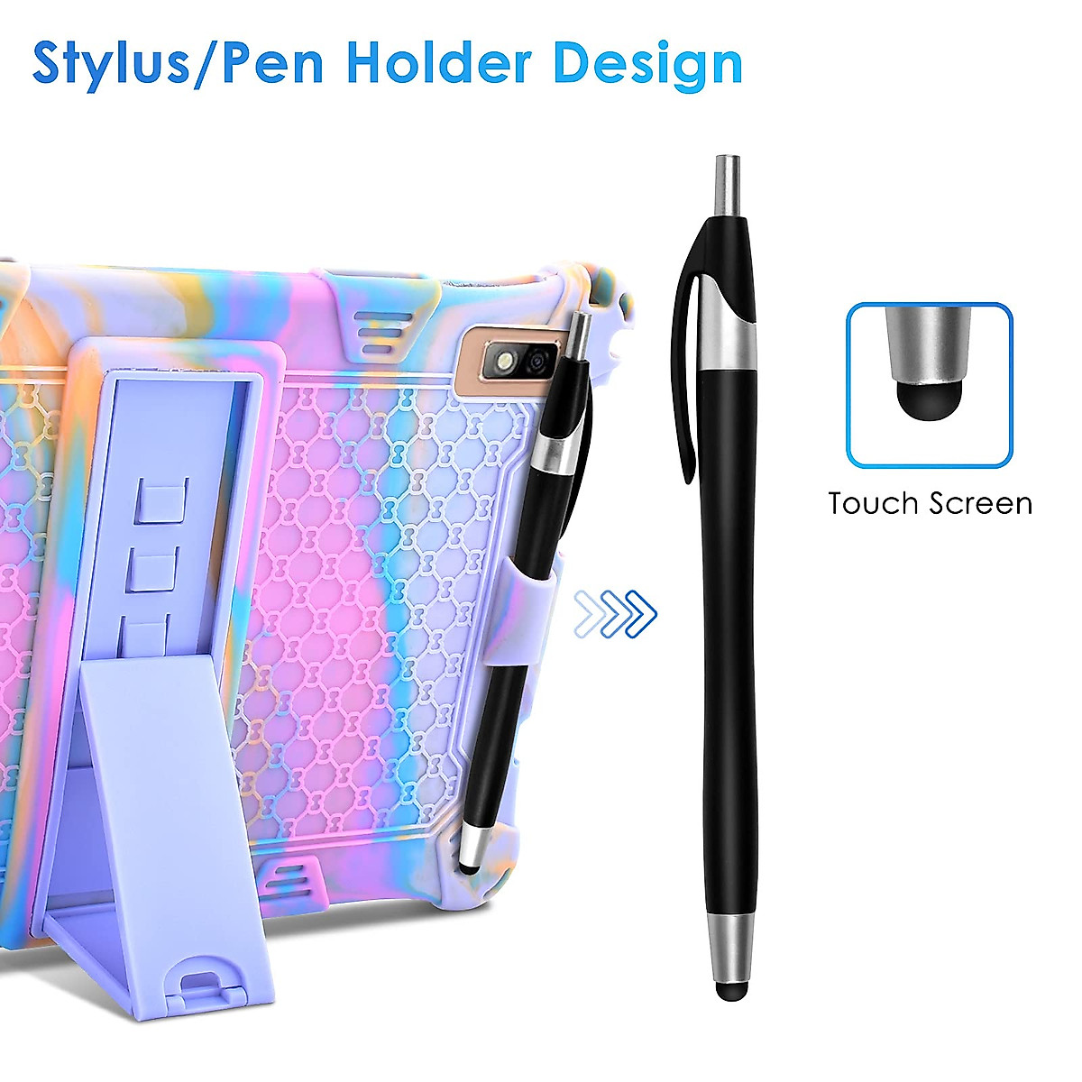 DETUOSI Case for VASTKING KingPad K10/Z10 with Stylus Pen & Shoulder Strap, 10 inch Lightweight Silicone Protective Cover for KingPad K10 Pro, BYYBUO SmartPad T10 10.1, Rose Red & Purple