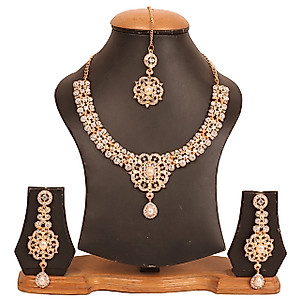 Touchstone Indian jewelry sets for womens bollywood set bridal jewellery necklace earrings artificial accessories faux pearl kundan desi punjabi traditional wedding maang tikka in gold tone for women