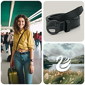 ITAY Women Metal Free Leather Belt - 25mm Nickel Free Belt for Women, TSA-Friendly No Metal Belts - Plastic Buckle - Black, M