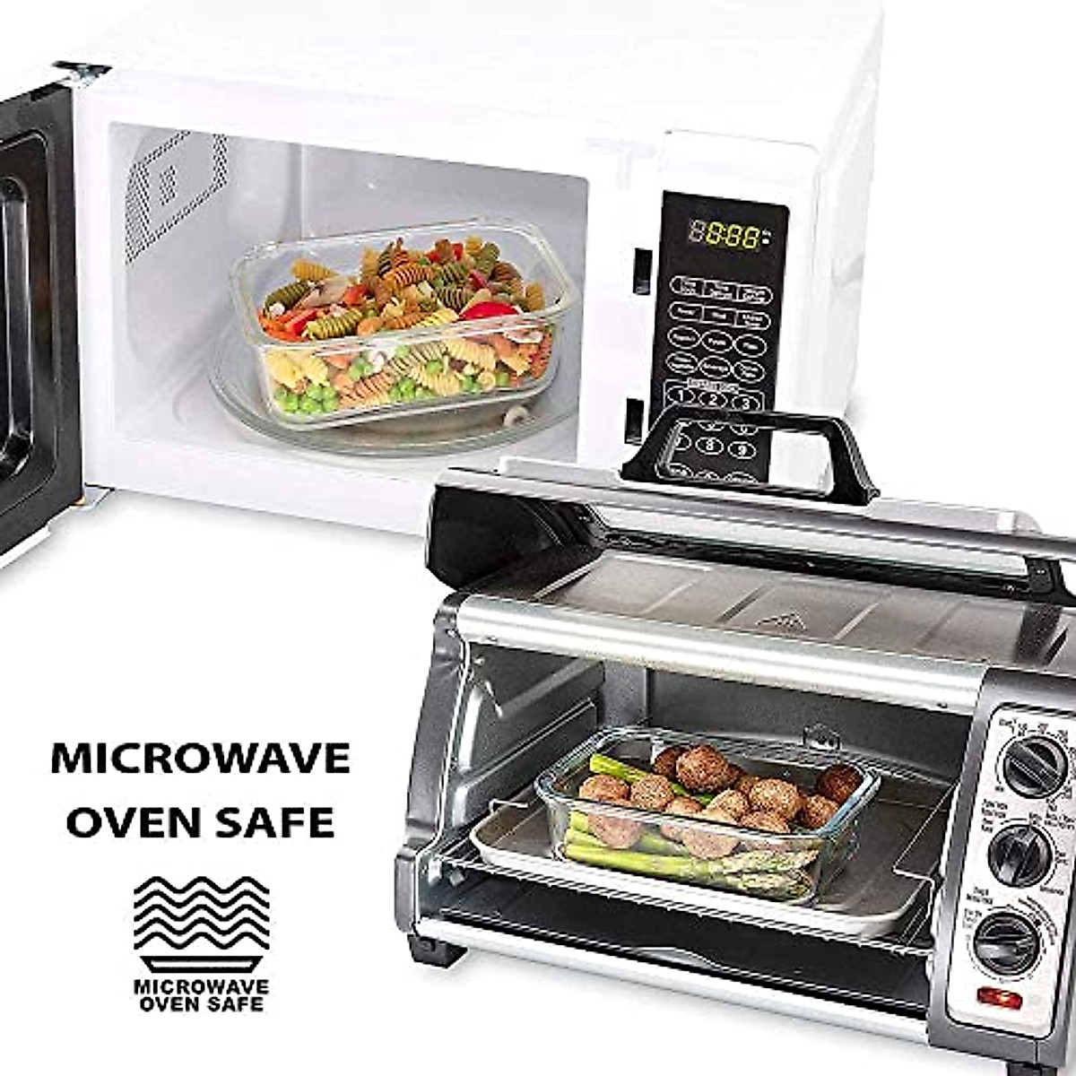 JINAMART Glass Food Containers with Airtight, Leak Proof, BPA Free Lids (Set of 4 Food storage Containers - 2 Bento Boxes, 2 Full Containers)