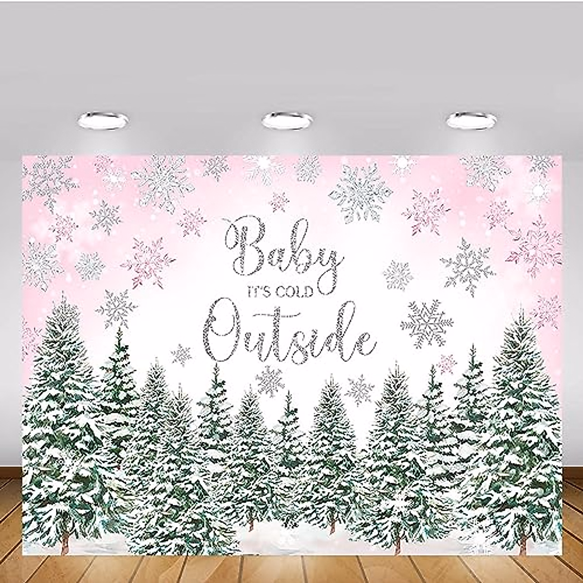 Mehofond 7x5ft Winter Baby Shower Pink and Green Backdrop Baby It's Cold Outside Snowflake Silver Gliter Photography Background Our Little Baby Is on the Way Party Banner Decorations Photo Booth Props