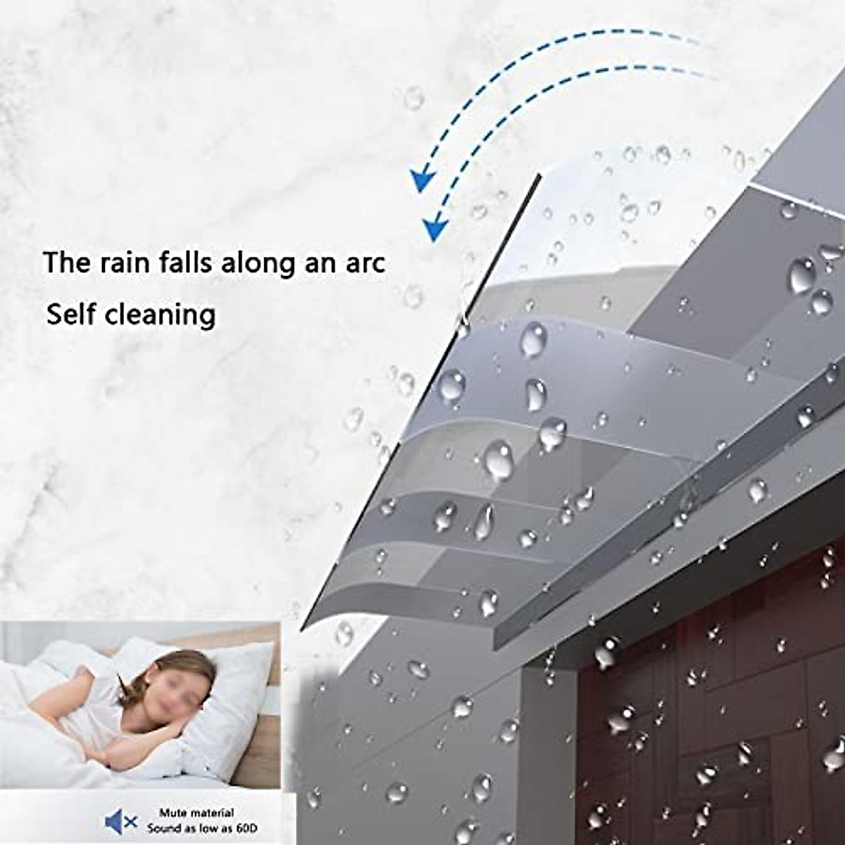 COSMETIZE Window Awning Front Door Outdoor Patio Awning Canopy Outdoor Polycarbonate Cover,50% Frosted and Transparent Porch Garden Canopy,Uv Rain Snow Protection,Easy to Assemble (16"x39")