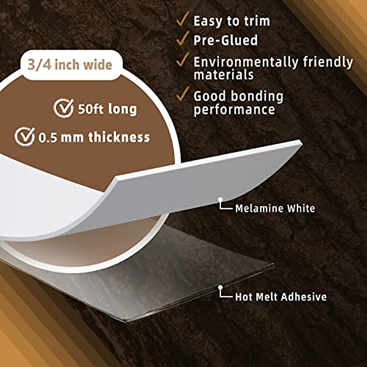 GSCIT Club White Edge Banding, 3/4 inch x 50ft Melamine Edge Banding with Hot Melt Adhesive Pre-glued Cabinet Edge Banding Flexible White Veneer Edging for Plywood Furniture Table