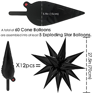 ZAKVOOR 60 Pcs Star Balloons 12 Spike Foil Explosion Party Decoration Balloons for Halloween Graduation Birthday (Black)