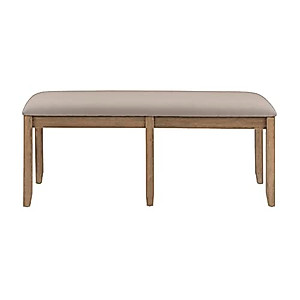 Linon Greywash with Grey Linen Upholstered Seat Includes Table Four Chairs Bench Carter Six Piece Dining Set