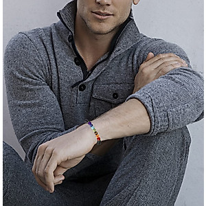 SAMOCO 16Pcs Men Women 8mm Lava Rock 7 Chakras Aromatherapy Essential Oil Diffuser Bracelet Braided Rope Natural Stone Yoga Beads Bracelet Bangle