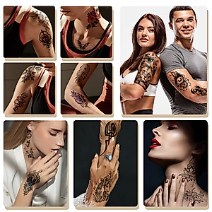 Yazhiji 70sheets Waterproof Temporary Tattoo for Girls or Boys Kids 10sheets Larger Half Arm Wolf Tiger Lion Fake Tattoos for Men or Women And 60 sheets Tiny Flower Snake Bird Crown Tattoo Sticker