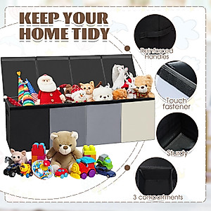 Patelai Extra Large Toy Box Chest 3/4 Dividers Collapsible Sturdy Storage Bins with Lid and Handles Storage Organizer for Living Room Playroom Bedroom Nursery(Black, White, Gray,49.2 x 13 x 15.7'')